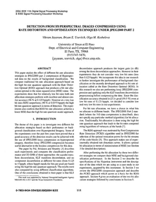 Detection and Classification in Hyperspectral Images using Rate Distortion and Optimization ...