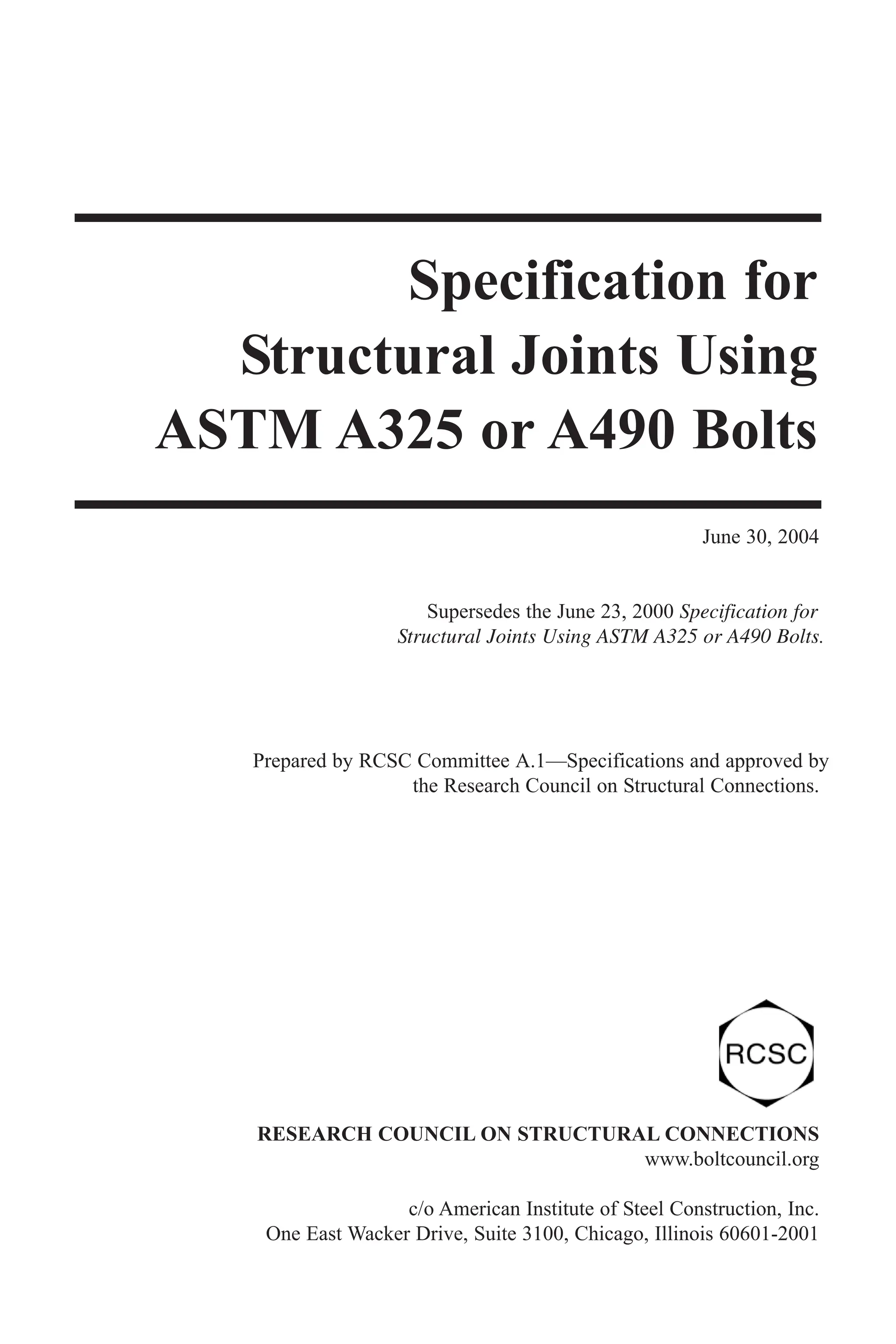 Specification for structural joints using A325 or A490 | PDF