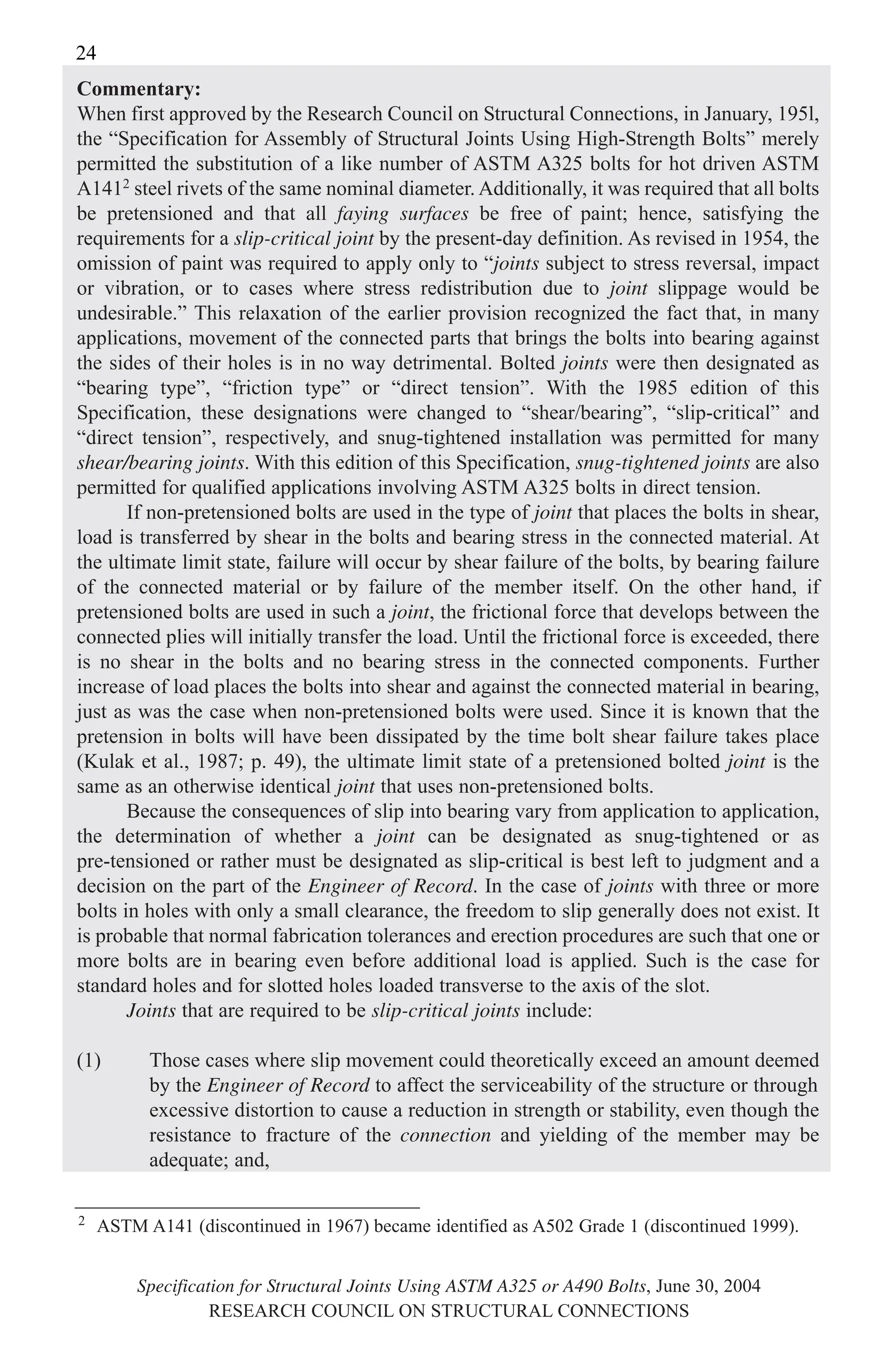 Specification for structural joints using A325 or A490 | PDF