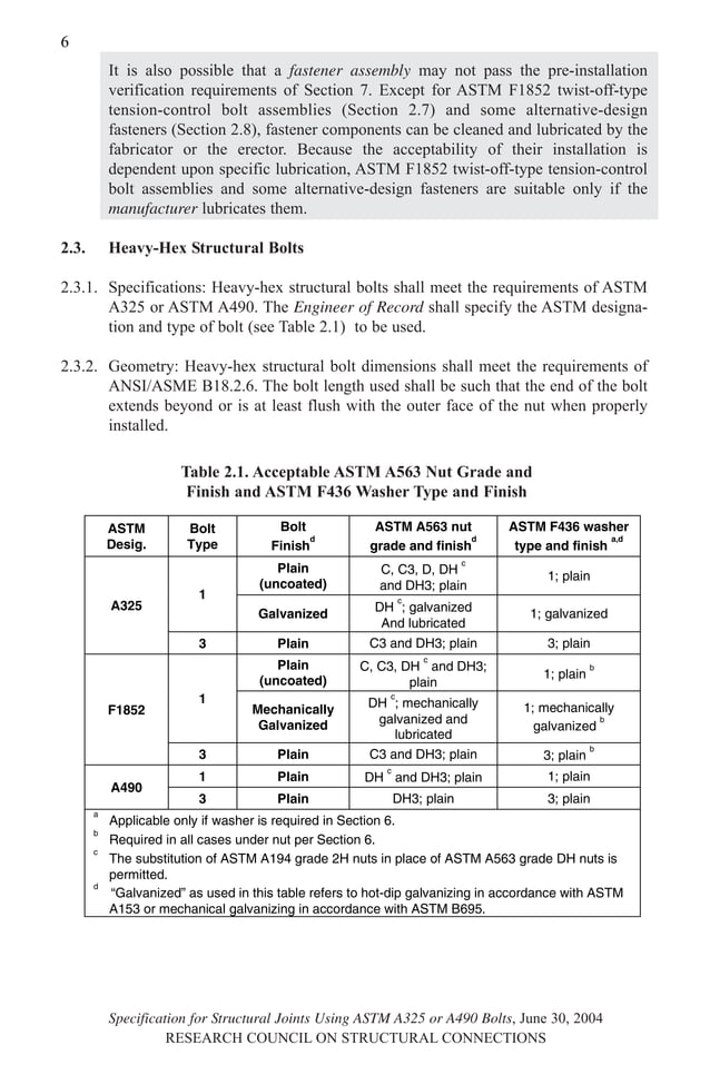 Specification for structural joints using A325 or A490 | PDF