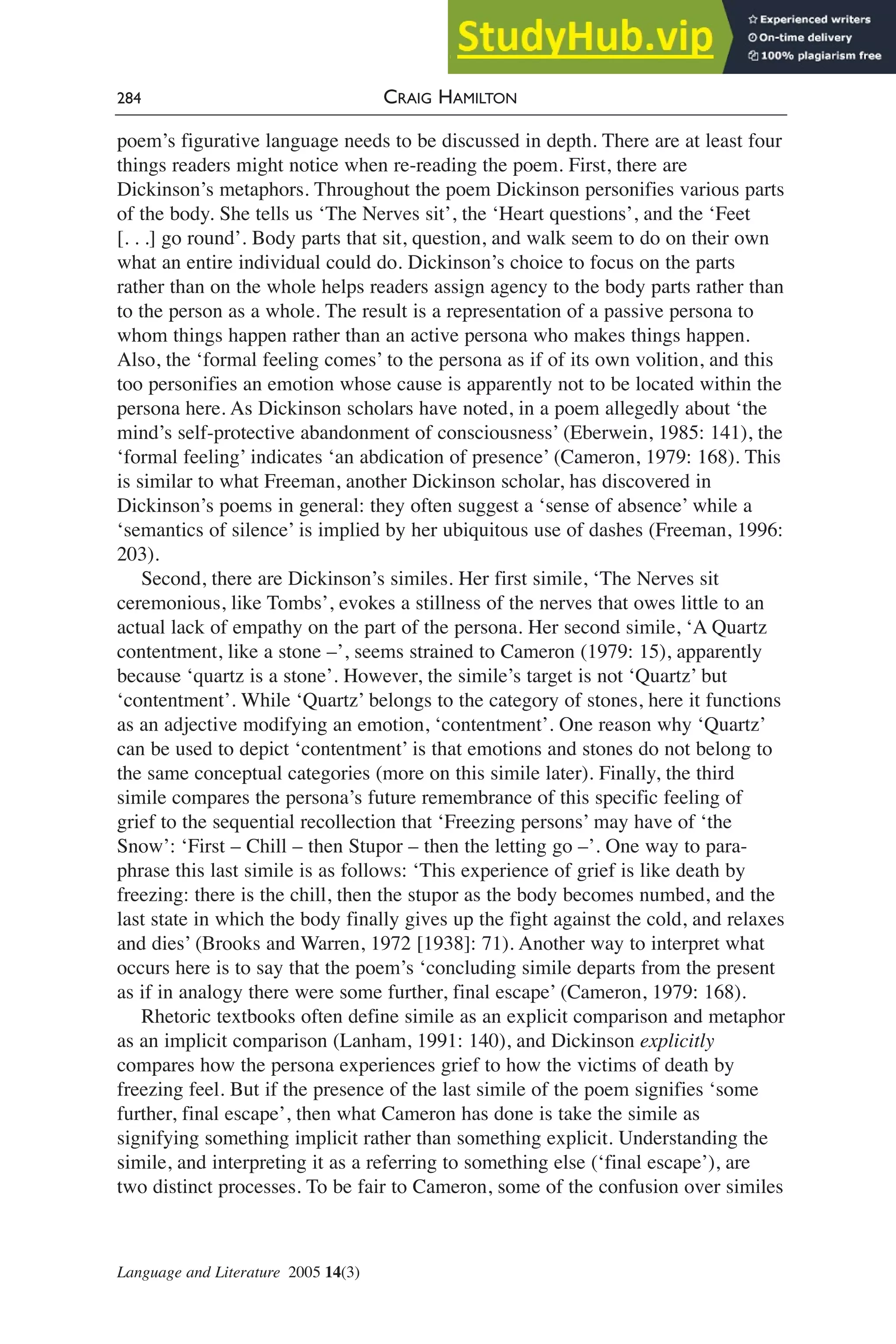 2005. A Cognitive Rhetoric Of Poetry And Emily Dickinson. | PDF