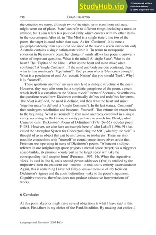 2005. A Cognitive Rhetoric Of Poetry And Emily Dickinson. | PDF