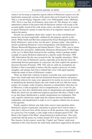 2005. A Cognitive Rhetoric Of Poetry And Emily Dickinson. | PDF