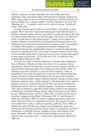 2005. A Cognitive Rhetoric Of Poetry And Emily Dickinson. | PDF