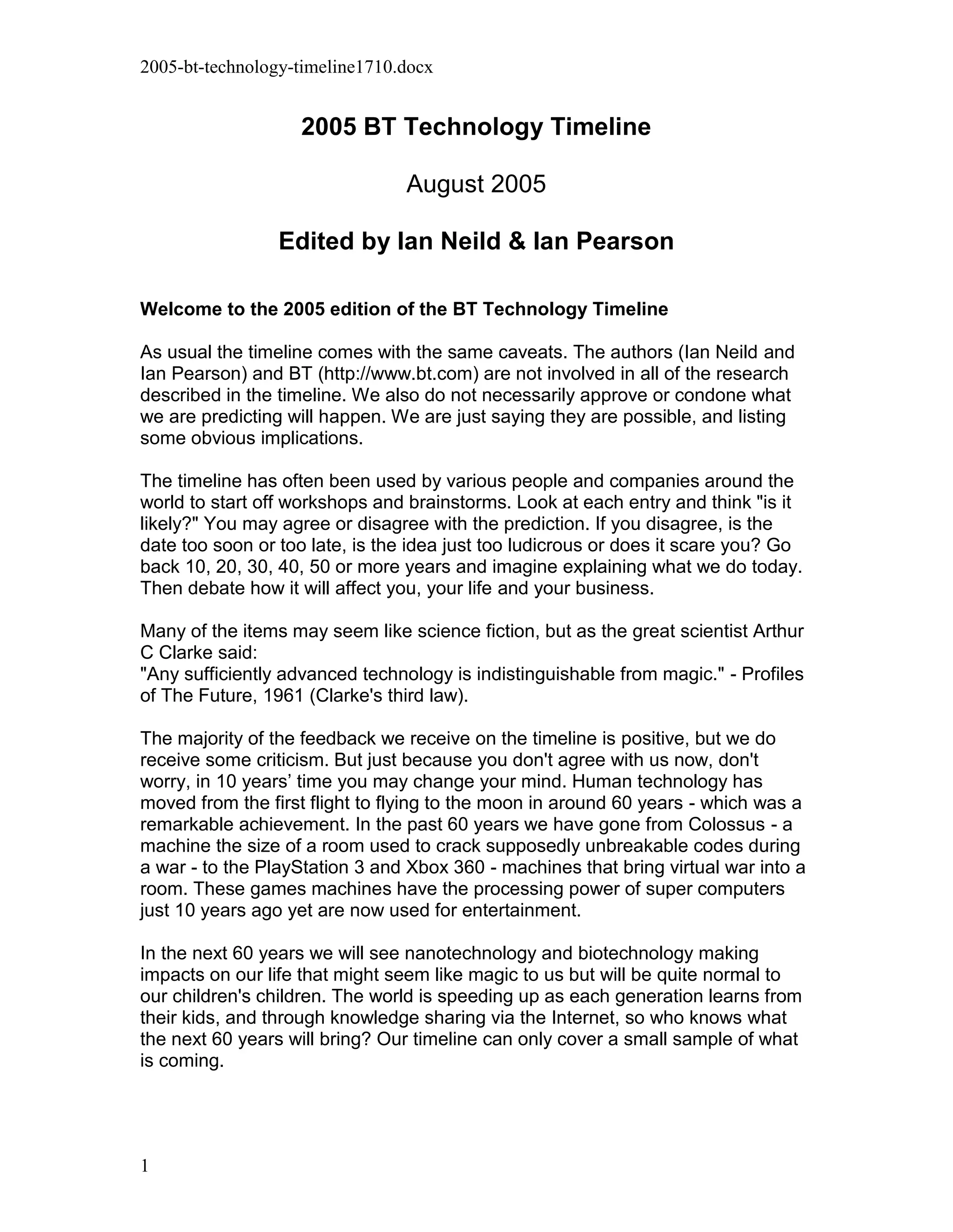 2005 BT Technology Timeline | PDF