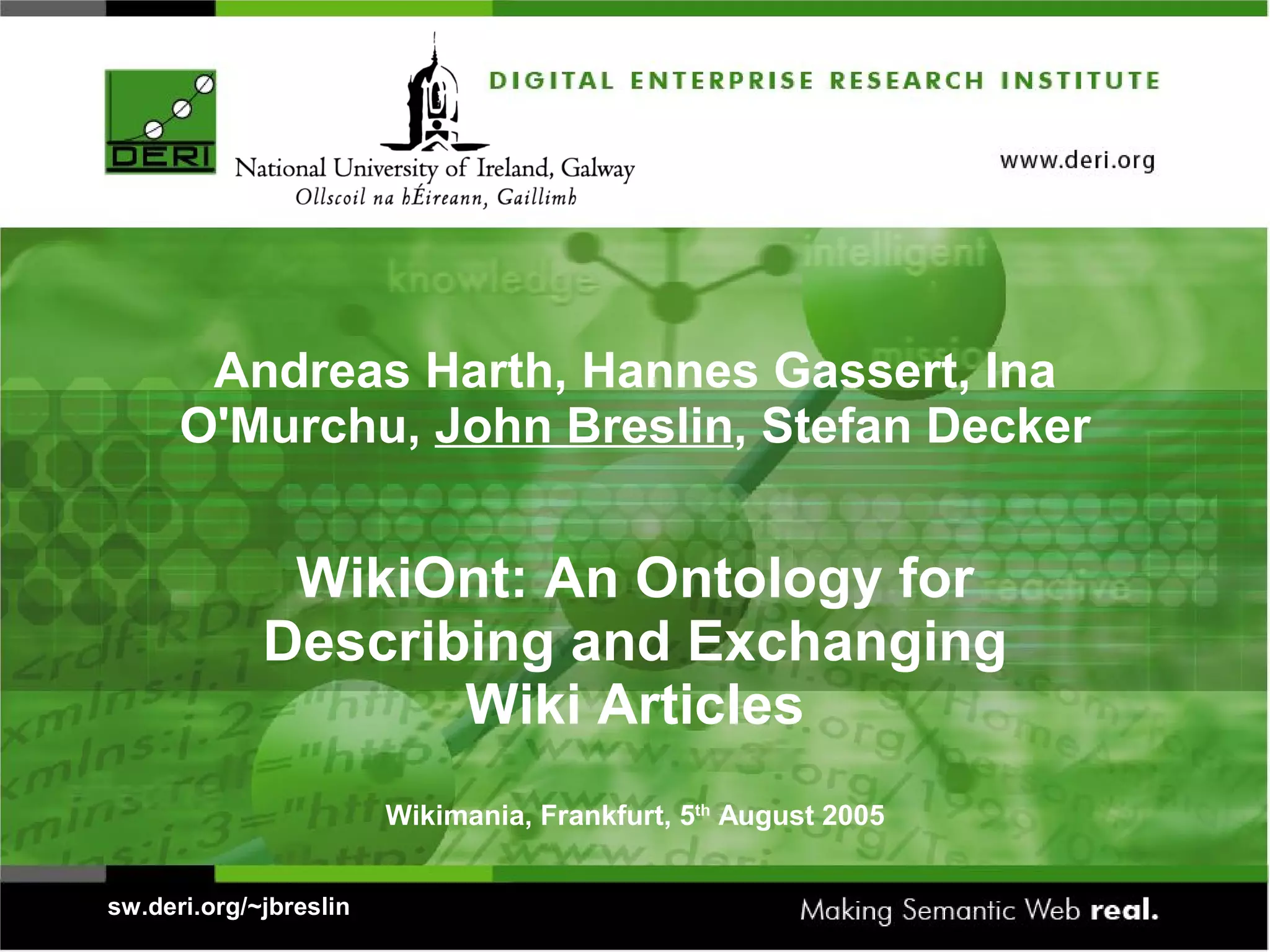 WikiOnt: An Ontology for Describing and Exchanging Wiki Articles | PDF