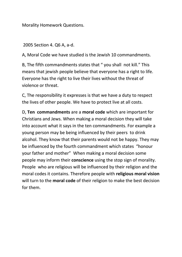2005 Morality Sample answer | DOCX | Judaism | Religion & Spirituality