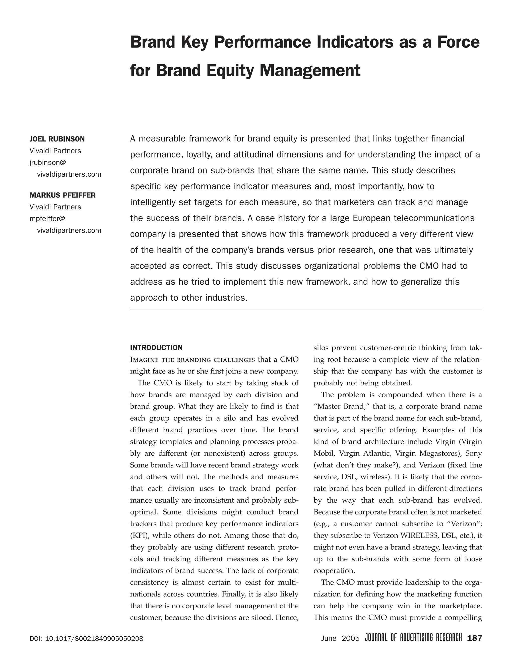 Brand Key Performance Indicators as a Force for Brand Equity Management ...