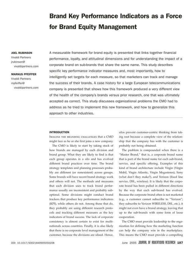 Brand Key Performance Indicators as a Force for Brand Equity Management ...