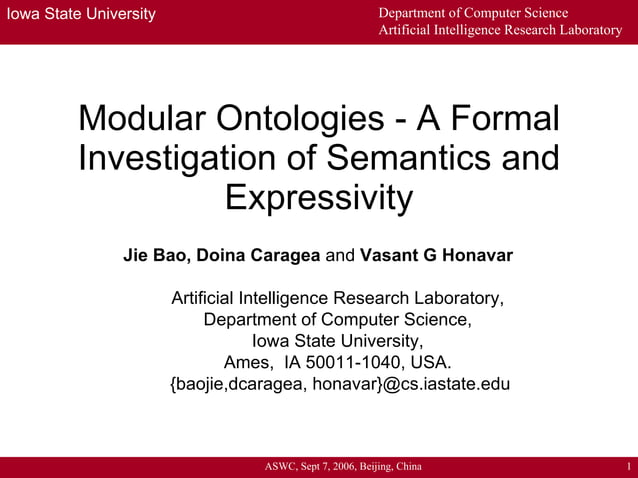 Modular Ontologies A Formal Investigation Of Semantics And Expressivity Ppt