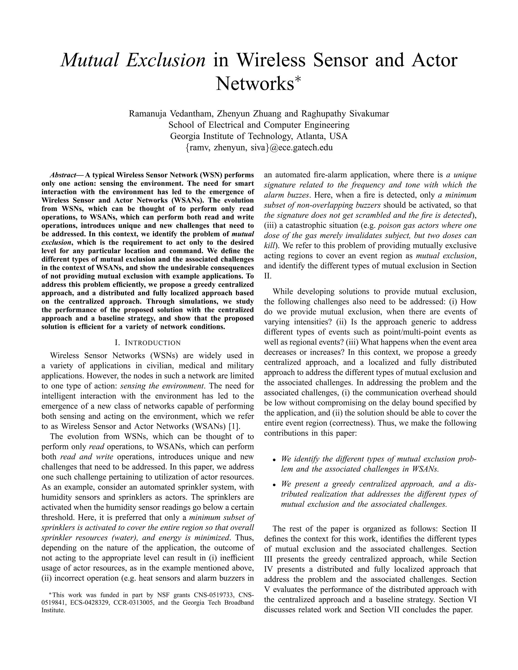 Mutual Exclusion in Wireless Sensor and Actor Networks | PDF