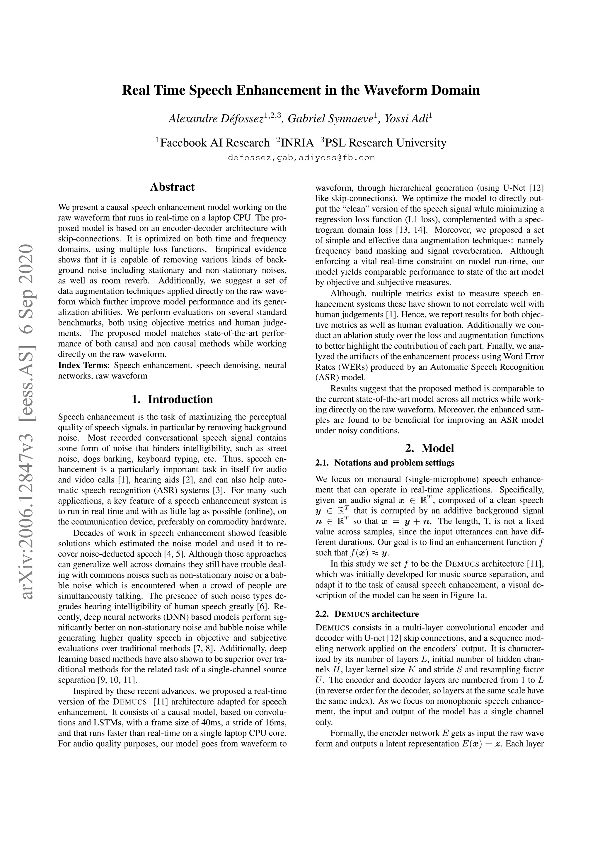 Real Time Speech Enhancement in the Waveform Domain | PDF