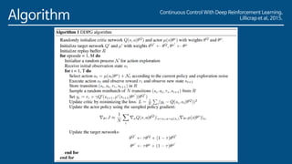Continuous Control with Deep Reinforcement Learning, lillicrap et al, 2015 | PPT