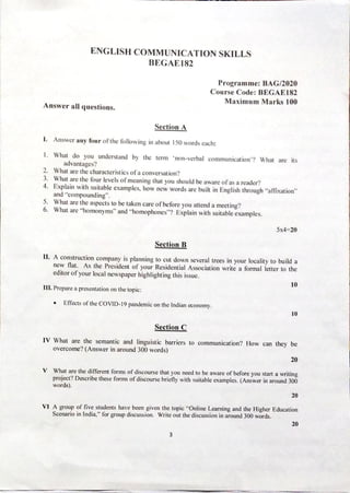 English Communication (BEGAE 182) - Solved Assignment | PDF