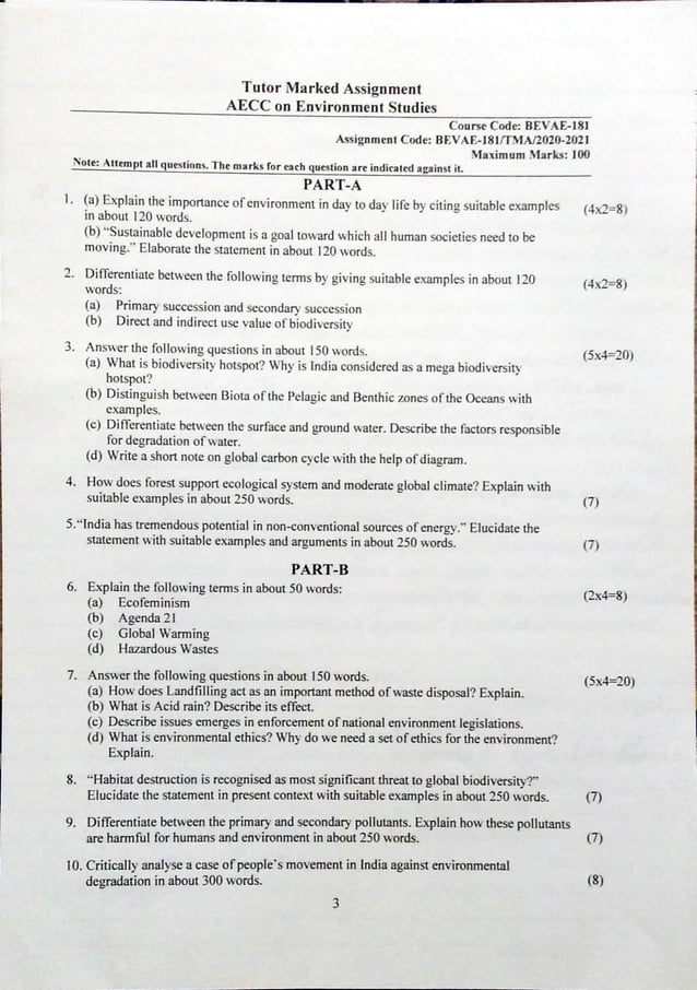 AECC on Environment Studies (BEVAE 181) - Solved Assignment | PDF AECC on Environment Studies (BEVAE 181) - Solved Assignment | PDF