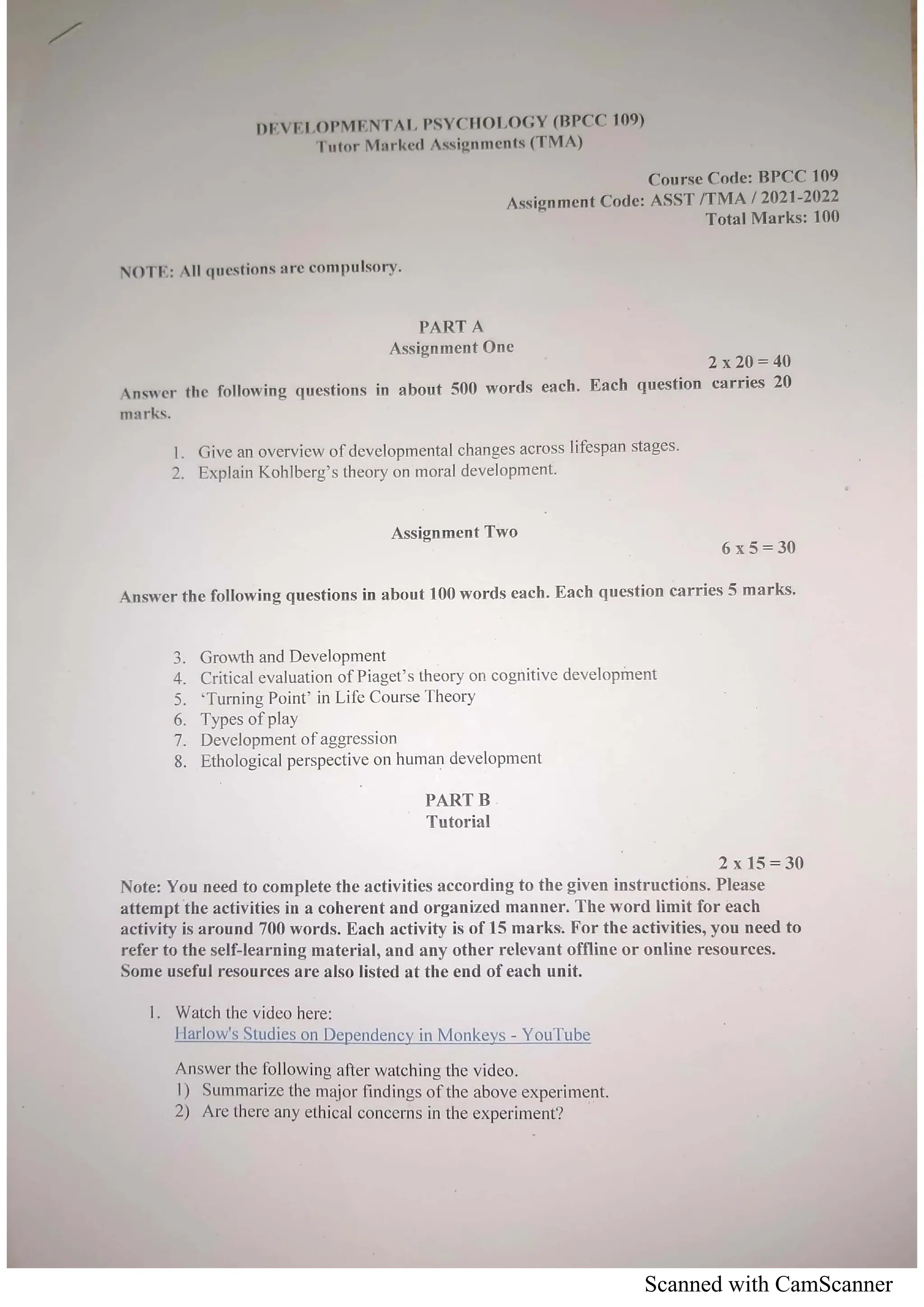 Developmental Psychology (BPCC 109) - Solved Assignment | PDF Developmental Psychology (BPCC 109) - Solved Assignment | PDF
