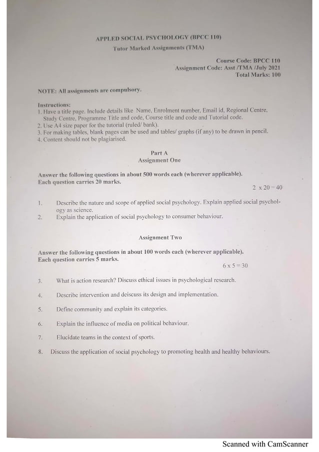 Applied Social Psychology (BPCC 110) - Solved Assignment | PDF