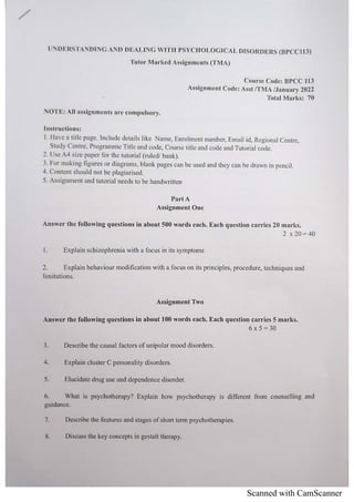 Understanding and Dealing with Psychological Disorders (BPCC 113 ...