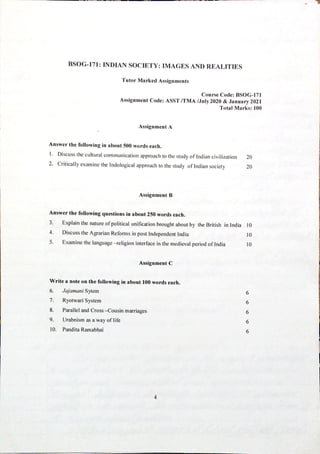 Indian Society: Images & Realities (BSOG171) | PDF