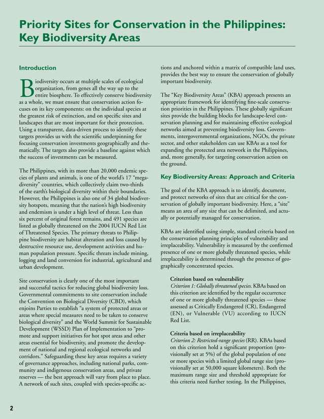 Priority Sites for Conservation in the Philippines: Key Biodiversity ...