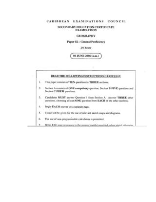CSEC GEOGRAPHY PAST PAPER- PAPER 2- 2006 | PDF