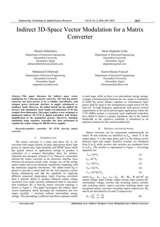 Indirect 3D-Space Vector Modulation for a Matrix Converter | PDF