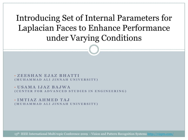 Introducing Set Of Internal Parameters For Laplacian Faces | PPTX