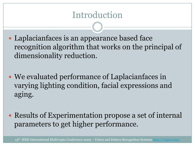 Introducing Set Of Internal Parameters For Laplacian Faces | PPTX