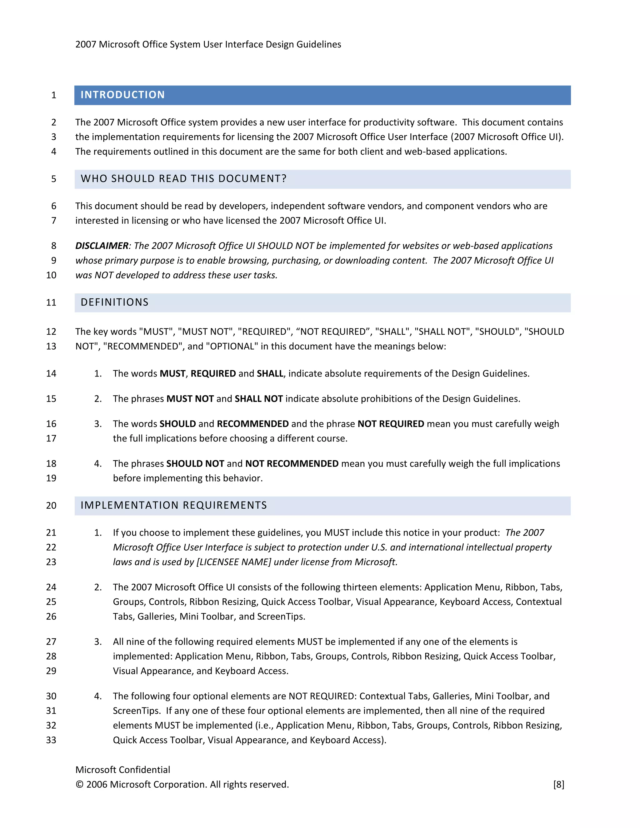 2007 Office UI Design Guidelines License | PDF