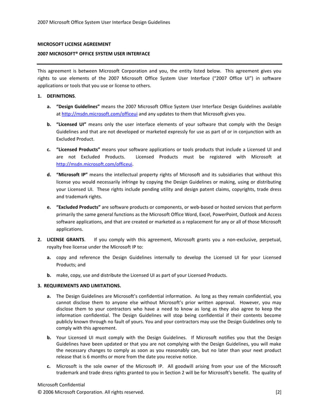 2007 Office UI Design Guidelines License | PDF
