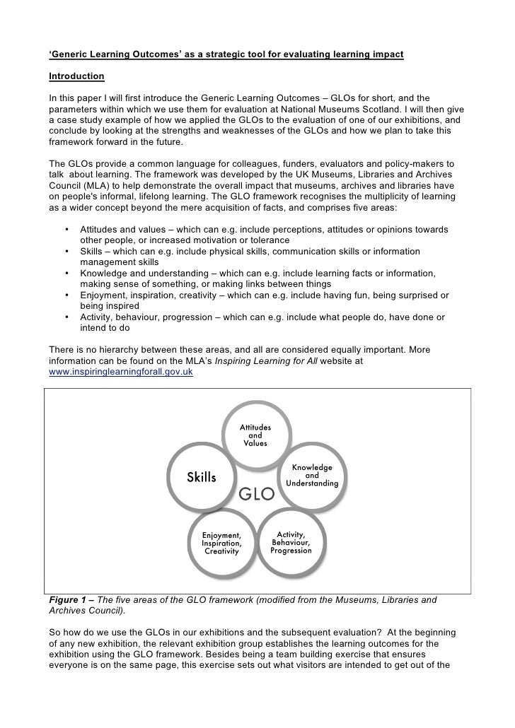 'Generic Learning Outcomes' as a strategic tool for evaluating learni…