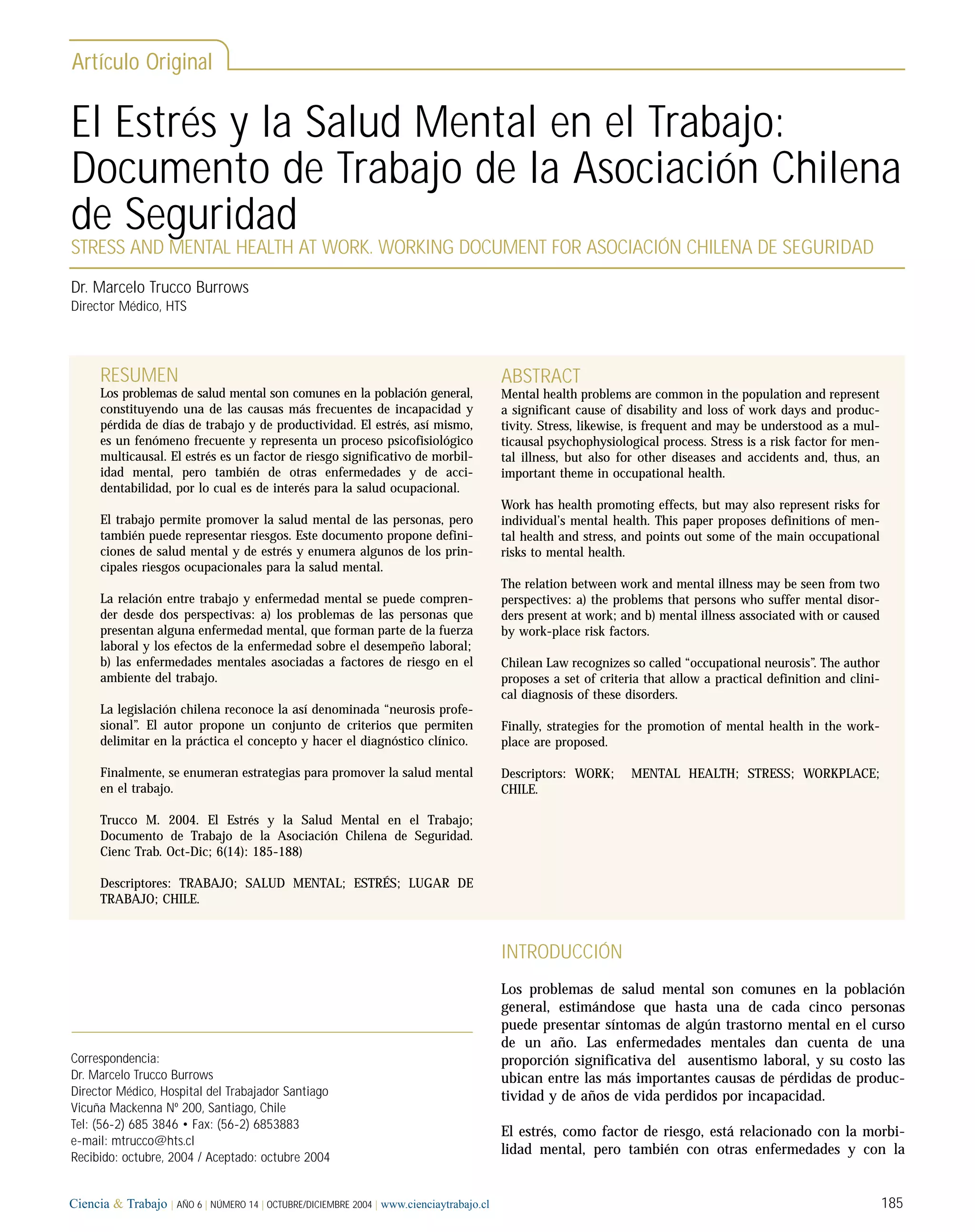 Estres, salud, mental | PDF