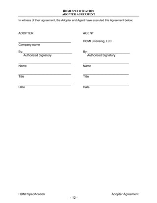 2007 10 Hdmi Adopter Agreement Final | PDF