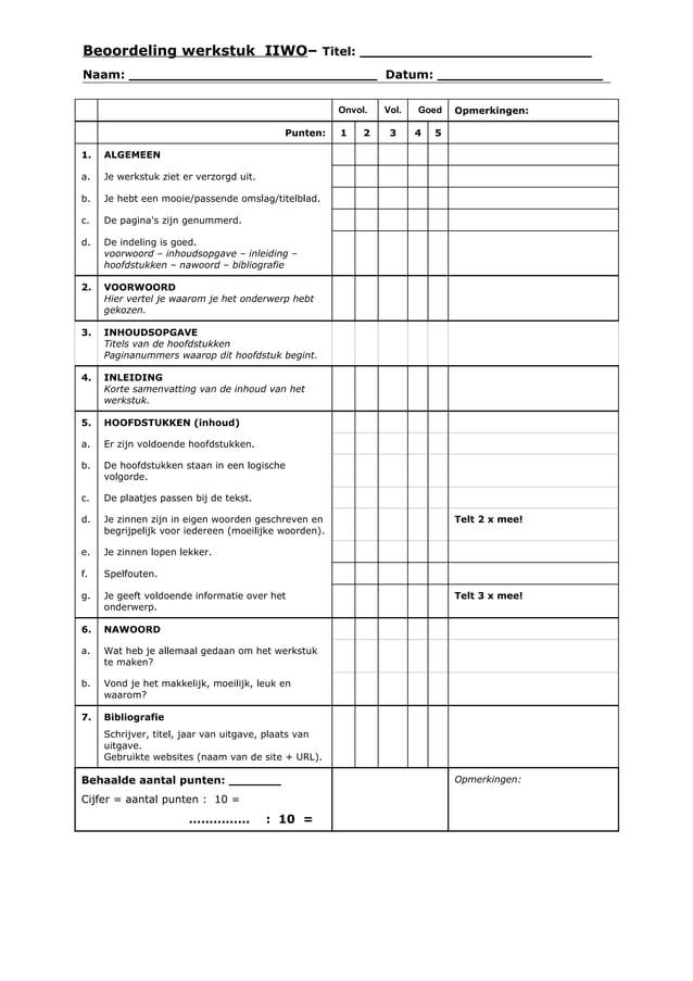 Beoordeling Werkstuk Groep 7 | DOC