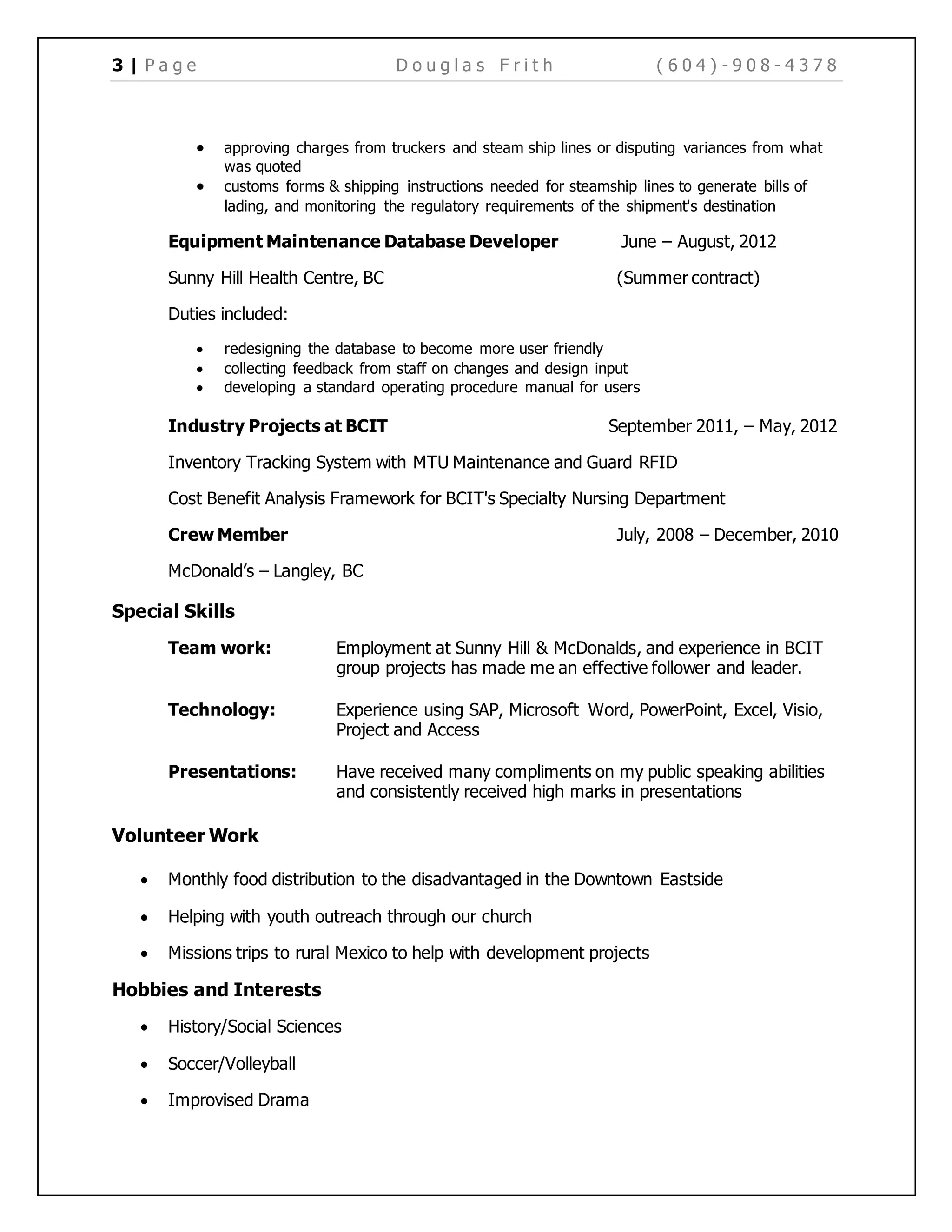 Douglas Frith Resume | DOCX