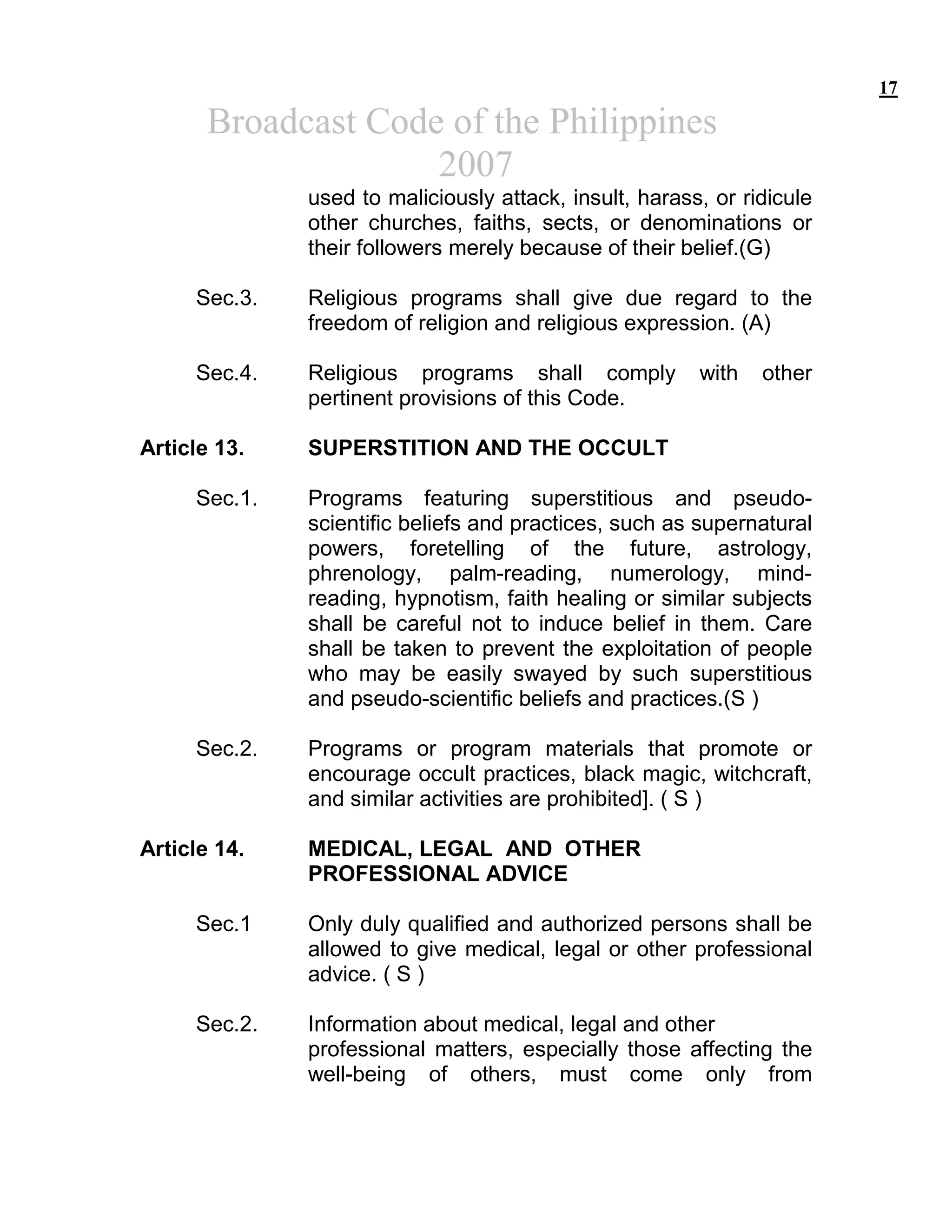 2007 Broadcast Code of the Philippines | PDF