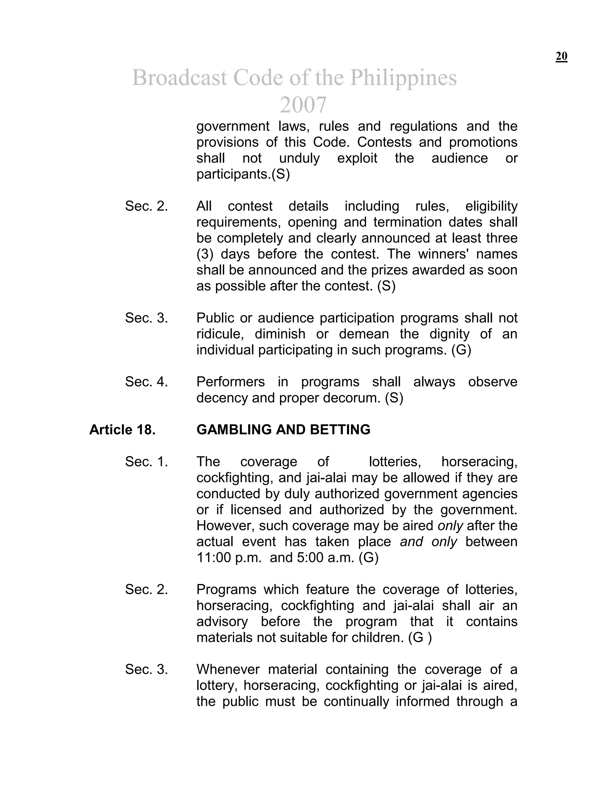 2007 Broadcast Code of the Philippines | PDF