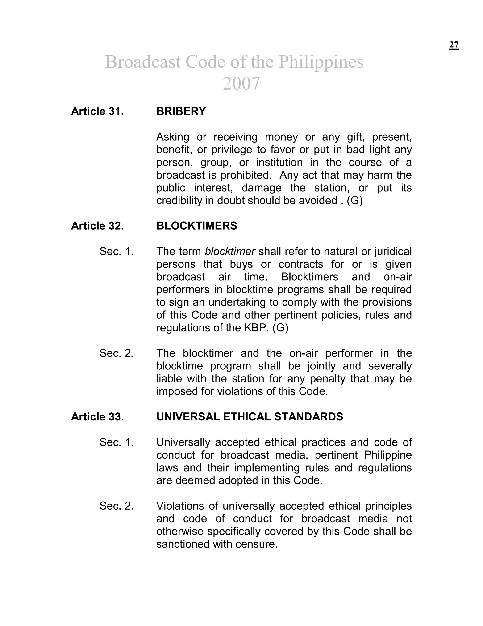 2007 Broadcast Code of the Philippines | PDF