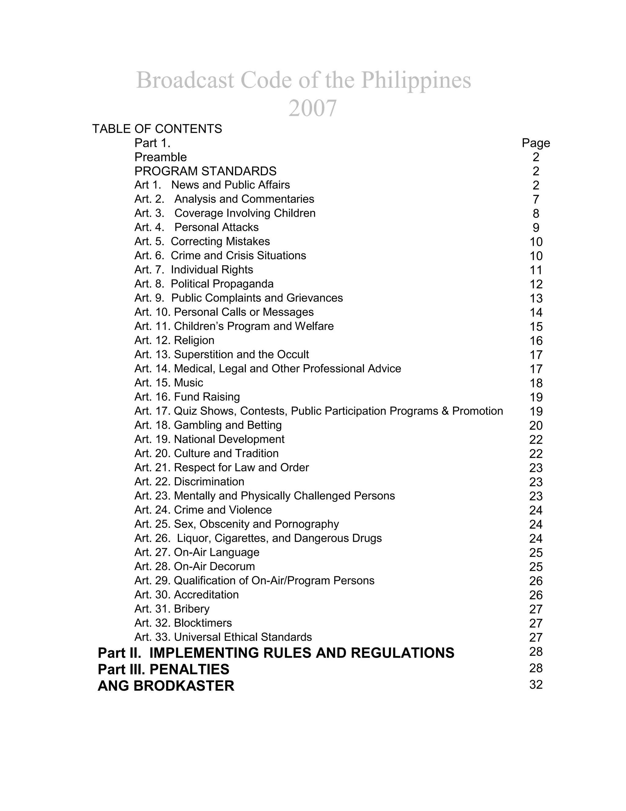 2007 Broadcast Code of the Philippines | PDF