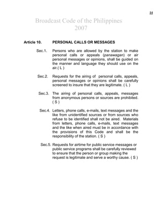 2007 Broadcast Code of the Philippines | PDF