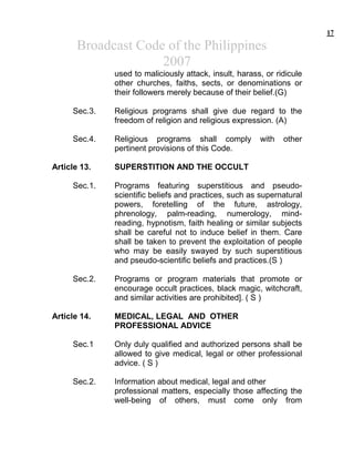 2007 Broadcast Code of the Philippines | PDF