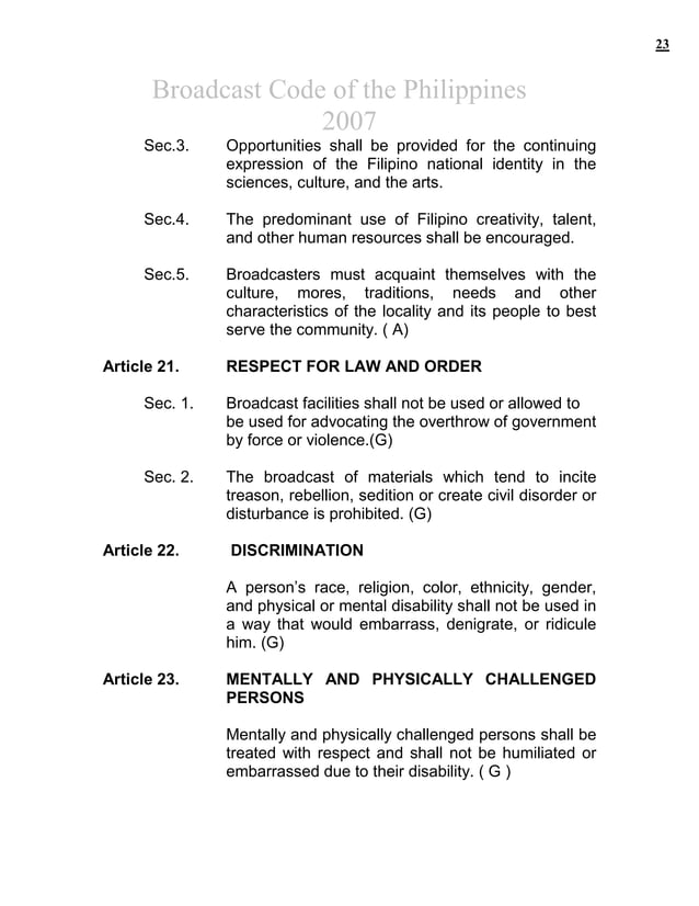 2007 Broadcast Code of the Philippines | PDF | Public Radio | Talk Radio