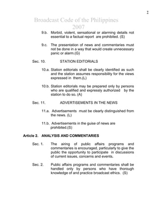 2007 Broadcast Code of the Philippines | PDF