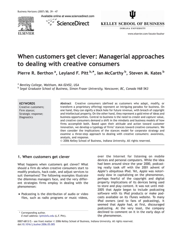 When customers get clever: Managerial approaches to dealing with ...