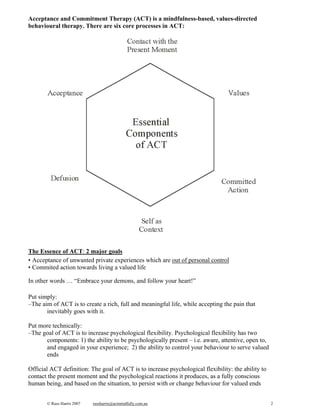 Acceptance and Commitment Therapy (ACT) Introductory Workshop Handout ...