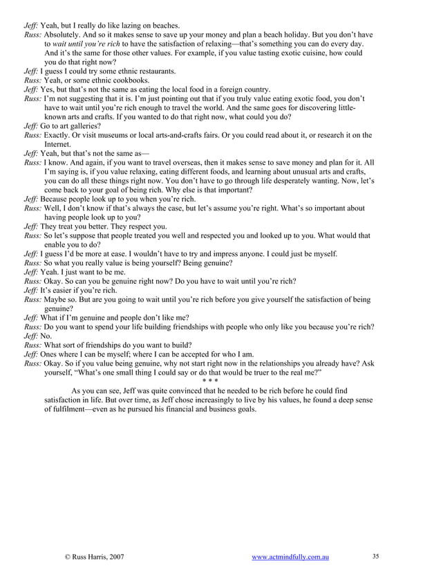 Acceptance and Commitment Therapy (ACT) Introductory Workshop Handout ...