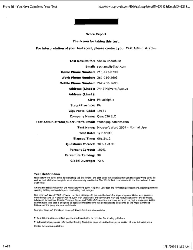 2007 Microsoft Word Test Score | PDF | Educational Assessment | Education