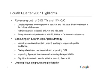 2007 Q4 Google Earnings Slides | PPT