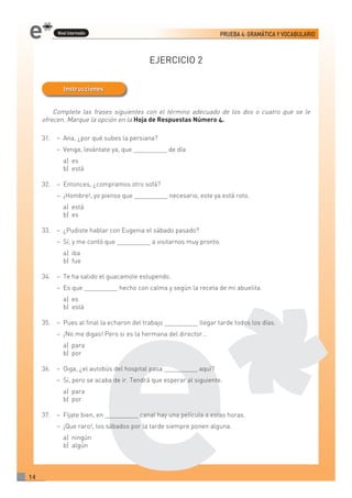 DELE Intermedio. Comprensión auditiva, gramática y vocabulario | PDF