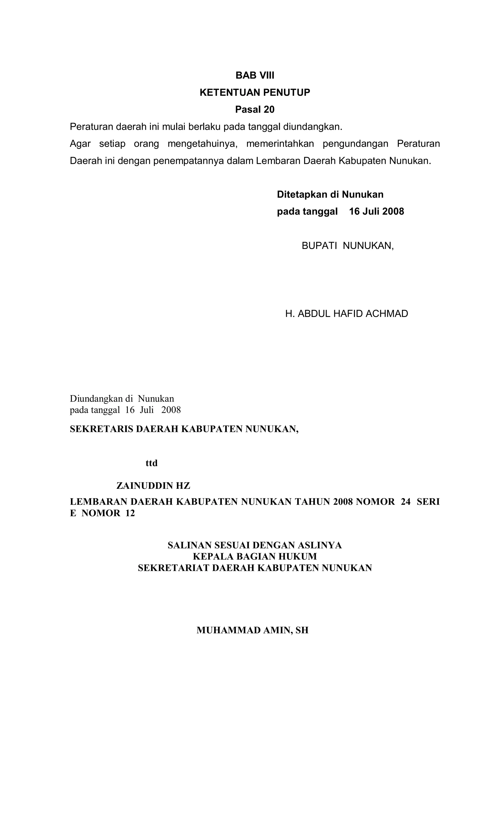 Perda Kabupaten Nunukan tentang Pedagang Kaki Lima | PDF